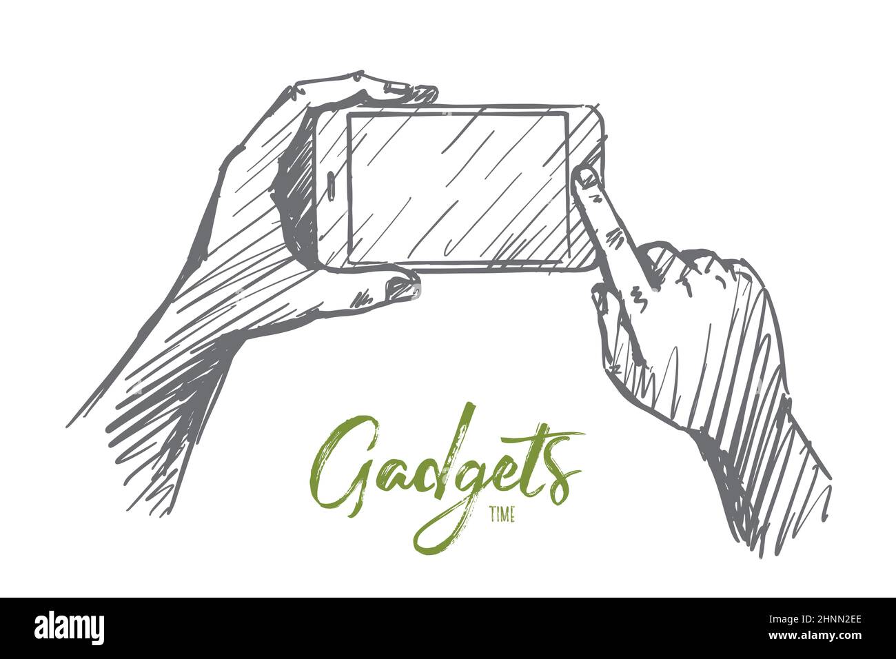 Vector hand drawn gadgets time concept sketch. Lettering Gadgets time ...