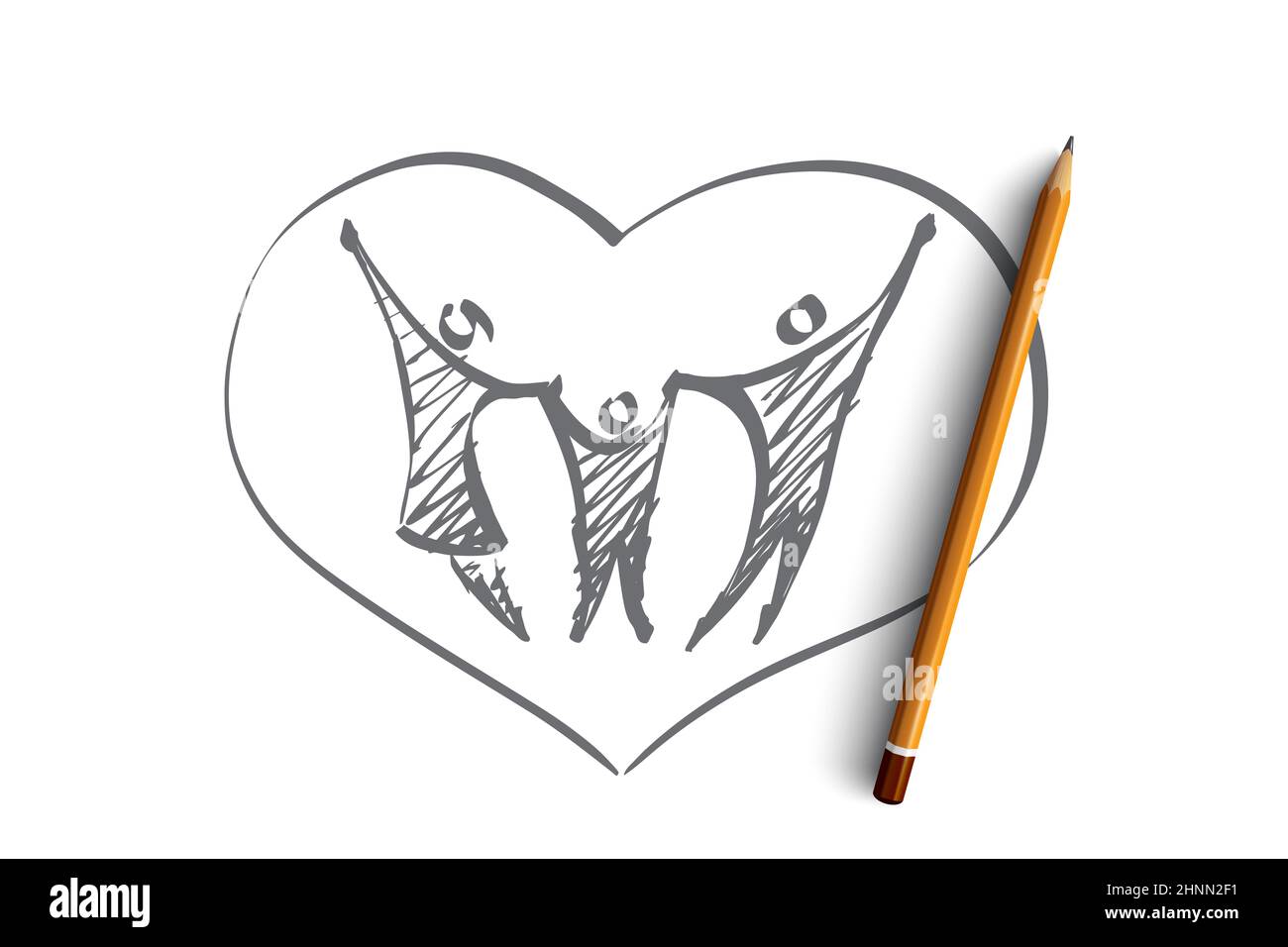 Vector hand drawn family heart concept sketch with pencil over it ...