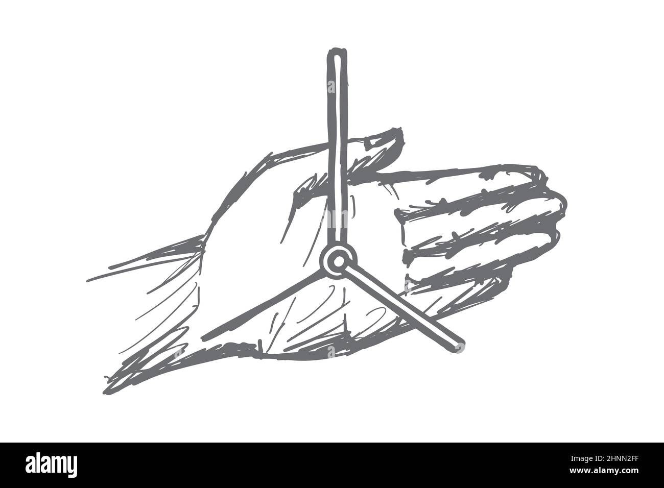 Vector hand drawn hand clock concept sketch. Second and minute hands of ...