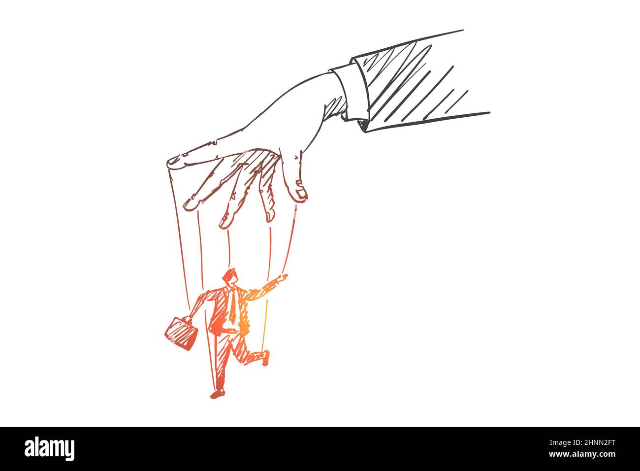 Vector hand drawn manipulation concept sketch with human hand playing ...