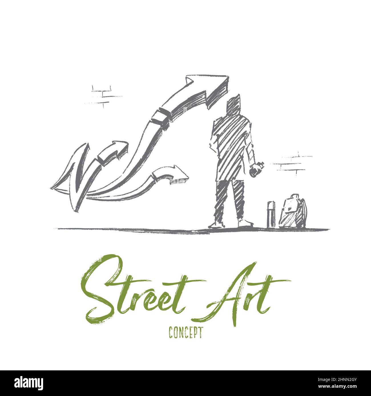 Vector hand drawn street art concept sketch. Boy standing backwards in ...