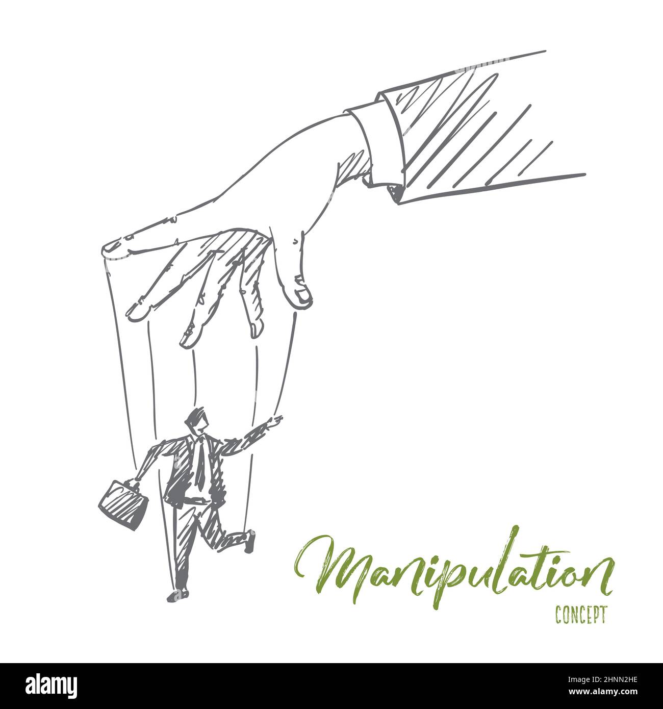 Vector hand drawn manipulation concept sketch with human hand playing ...