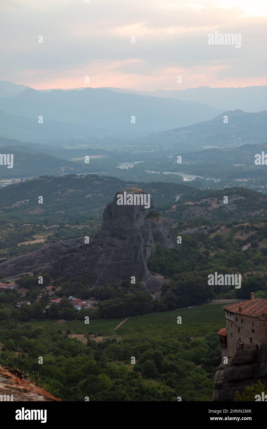 Monasteries built on cliffs, Meteora at sunset, Greece Stock Photo - Alamy