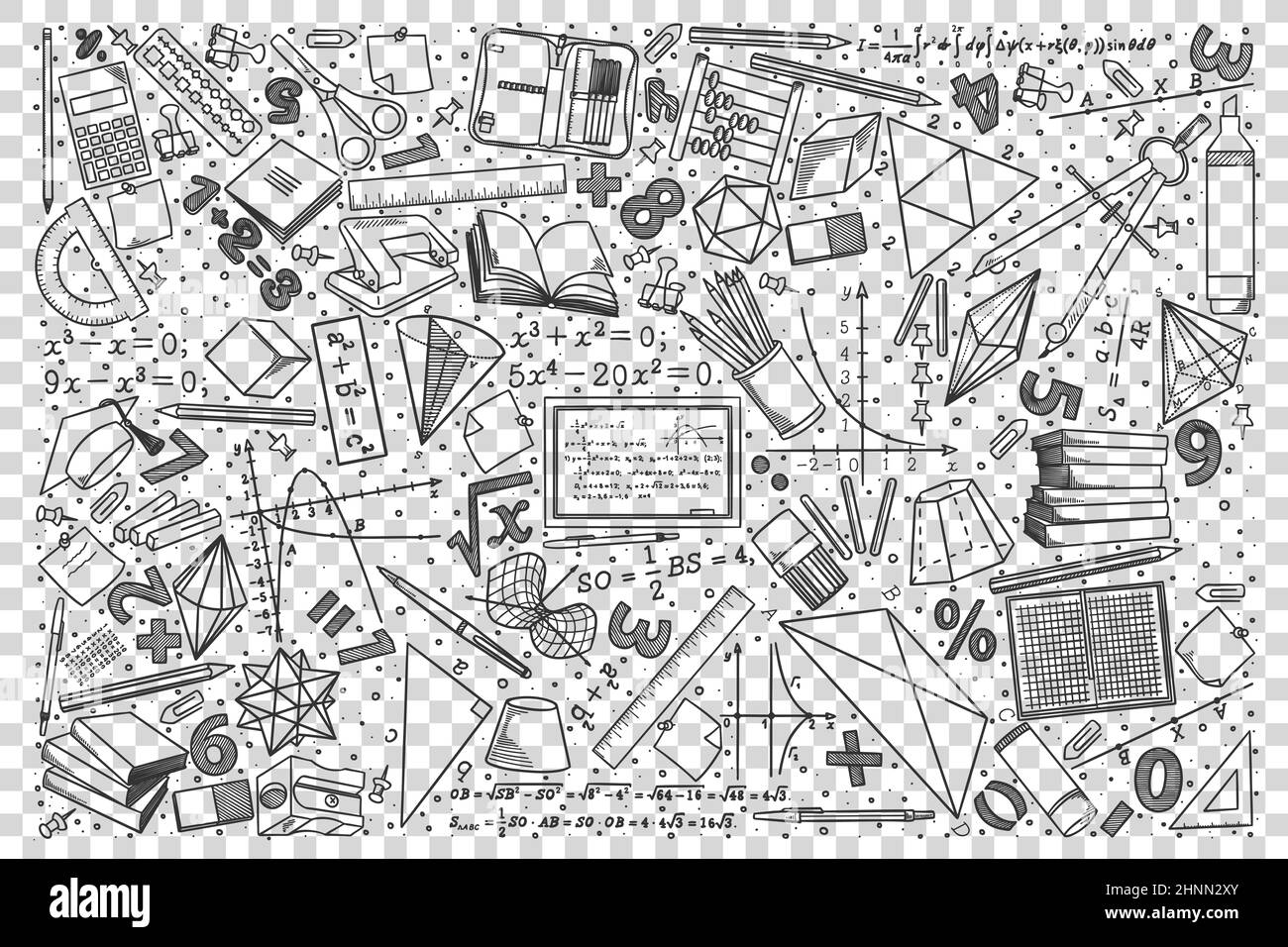Mathematics doodle set. Collection of hand drawn sketches templates ...