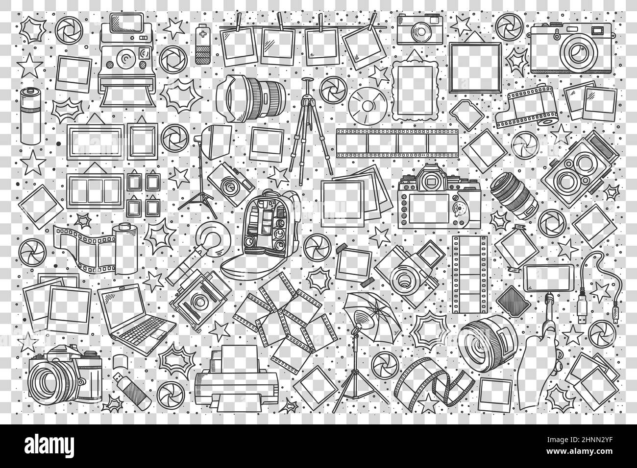 Photo doodle set. Collection of hand drawn sketches templates of ...