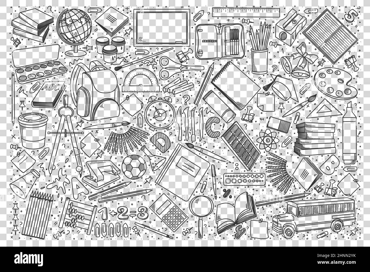 School doodle set. Collection of hand drawn sketches patterns templates ...