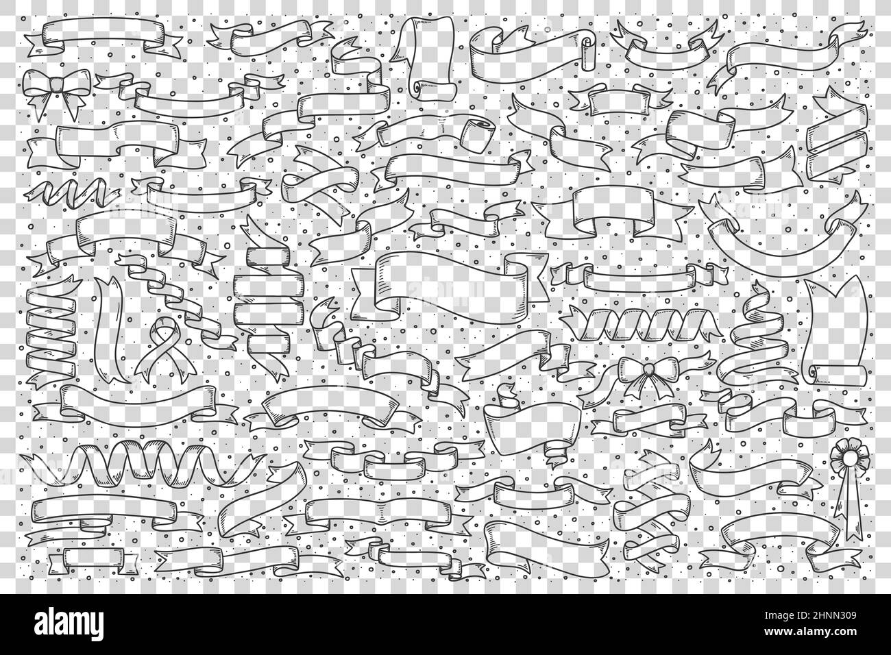 Ribbon banners doodle set. Collection of hand drawn sketches template ...