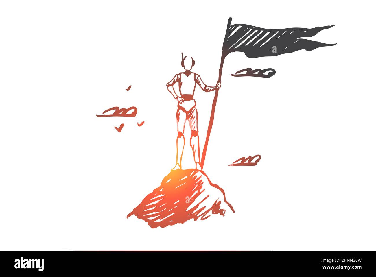 Robot, winner, technology, champion, machine concept. Hand drawn robot ...