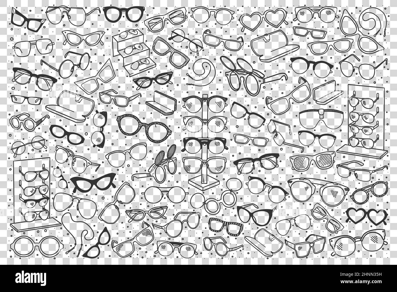 Spectacles doodle set. Colection of hand drawn sketches templates ...