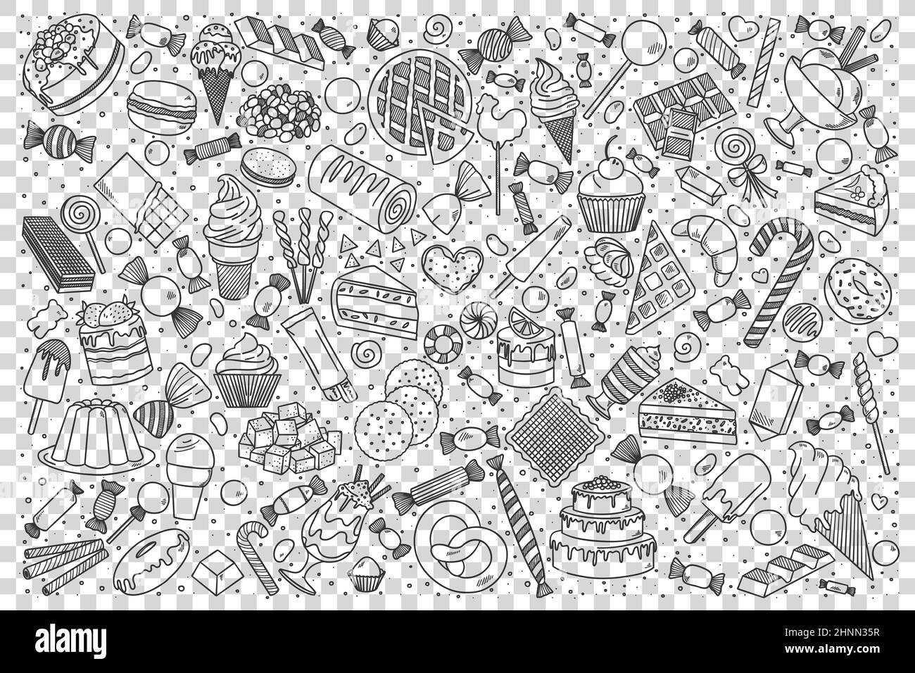 Sweets doodle set. Collection of hand drawn sketches templates of ...