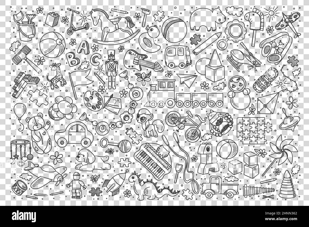 Toys doodle set. Collection of hand drawn templates sketches patterns ...