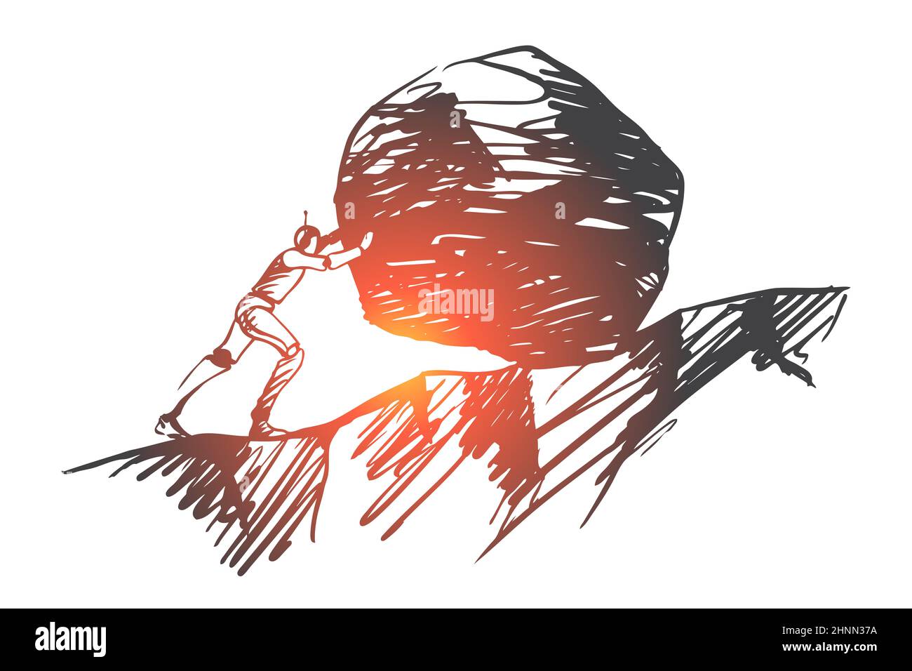 Robot, work, hard, technology, mechanical concept. Hand drawn robot ...