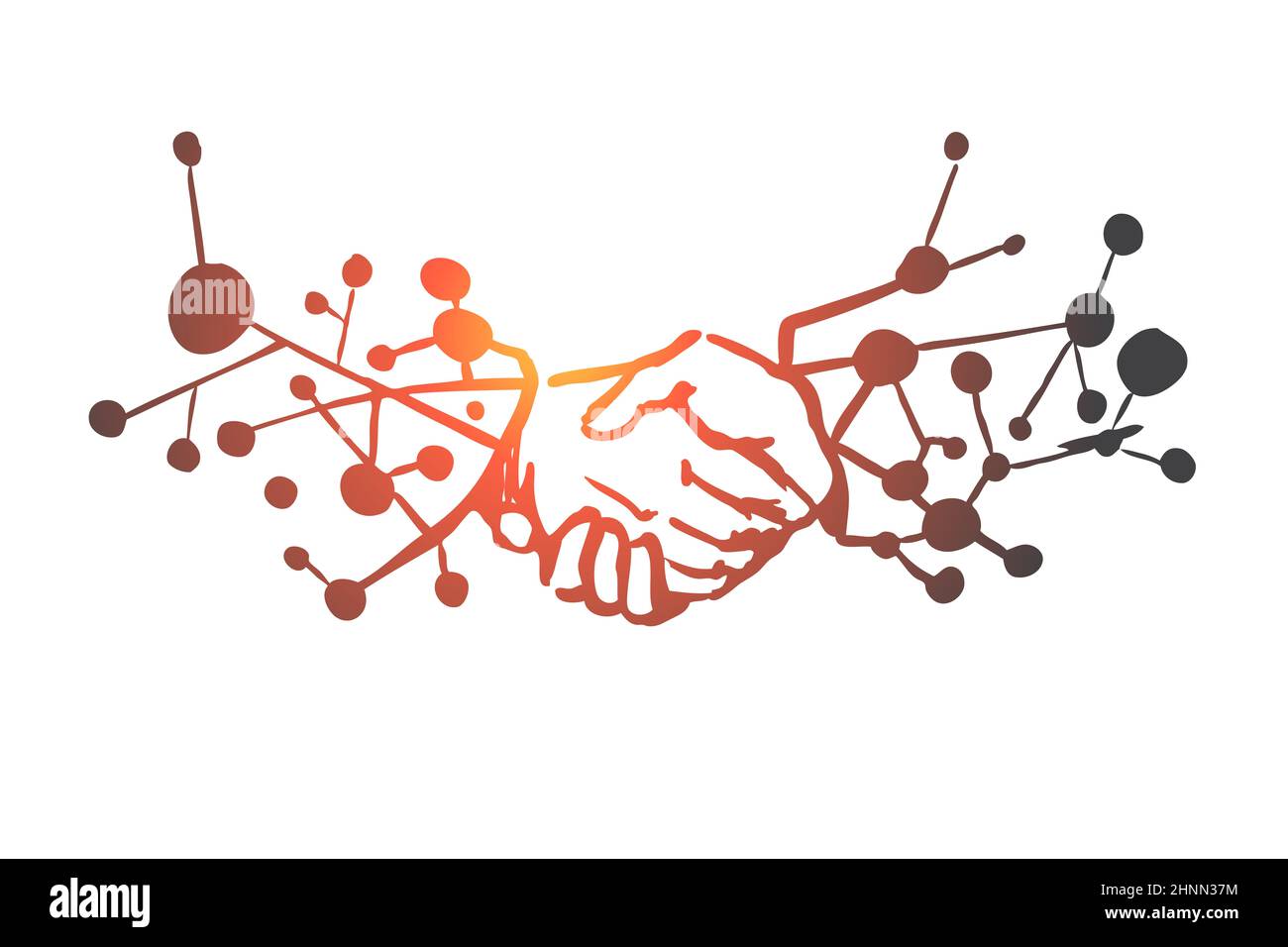 Business technology, hand, future, digital, network concept. Hand drawn ...