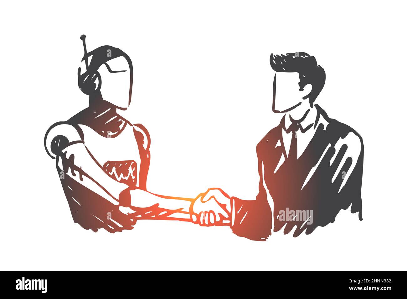 Artificial intelligence, technology, robot, mind, human concept. Hand ...