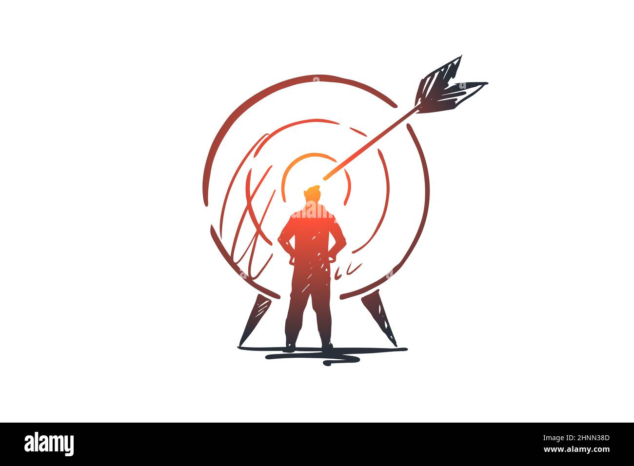 Goal, success, target, aim, arrow concept. Hand drawn person and target ...