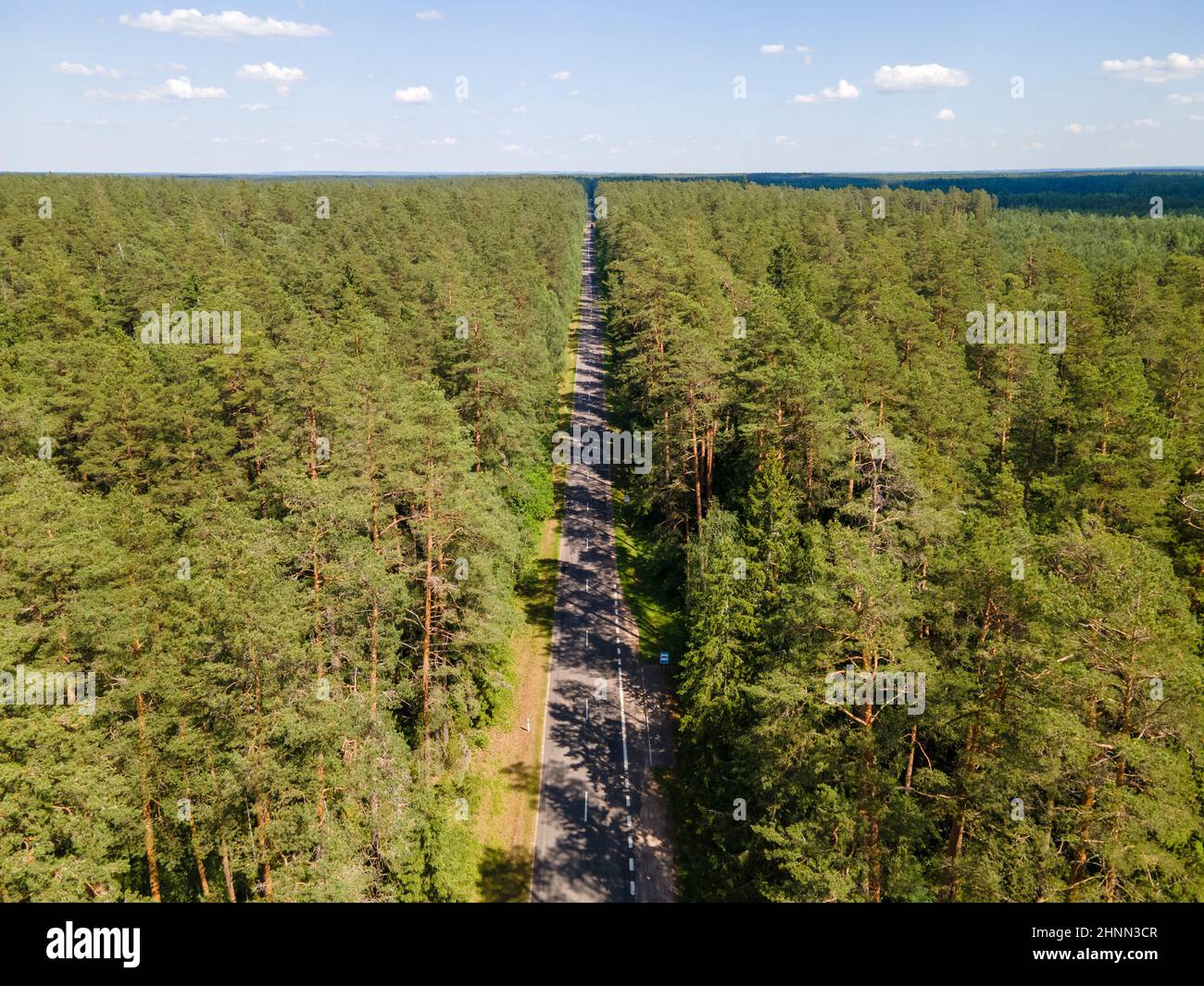 Summer forest road aerial view, rural Lithuania Stock Photo - Alamy