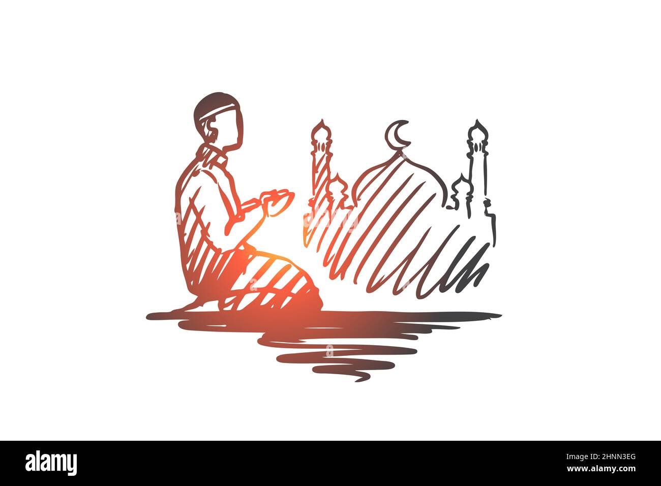 Man, prayer, religion, muslim, arabic, islam, mosque concept. Hand ...