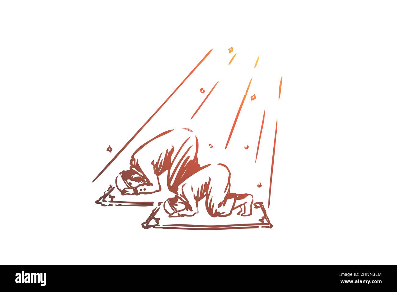 Muslim, islam, religion, arab, father and son, prayer concept. Hand ...
