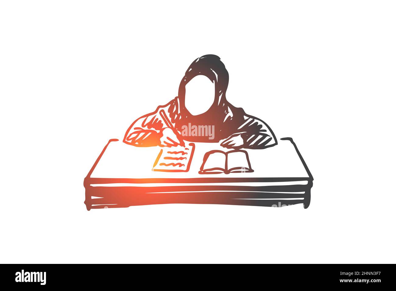 Education, school, learning, muslim, arab, child concept. Hand drawn ...