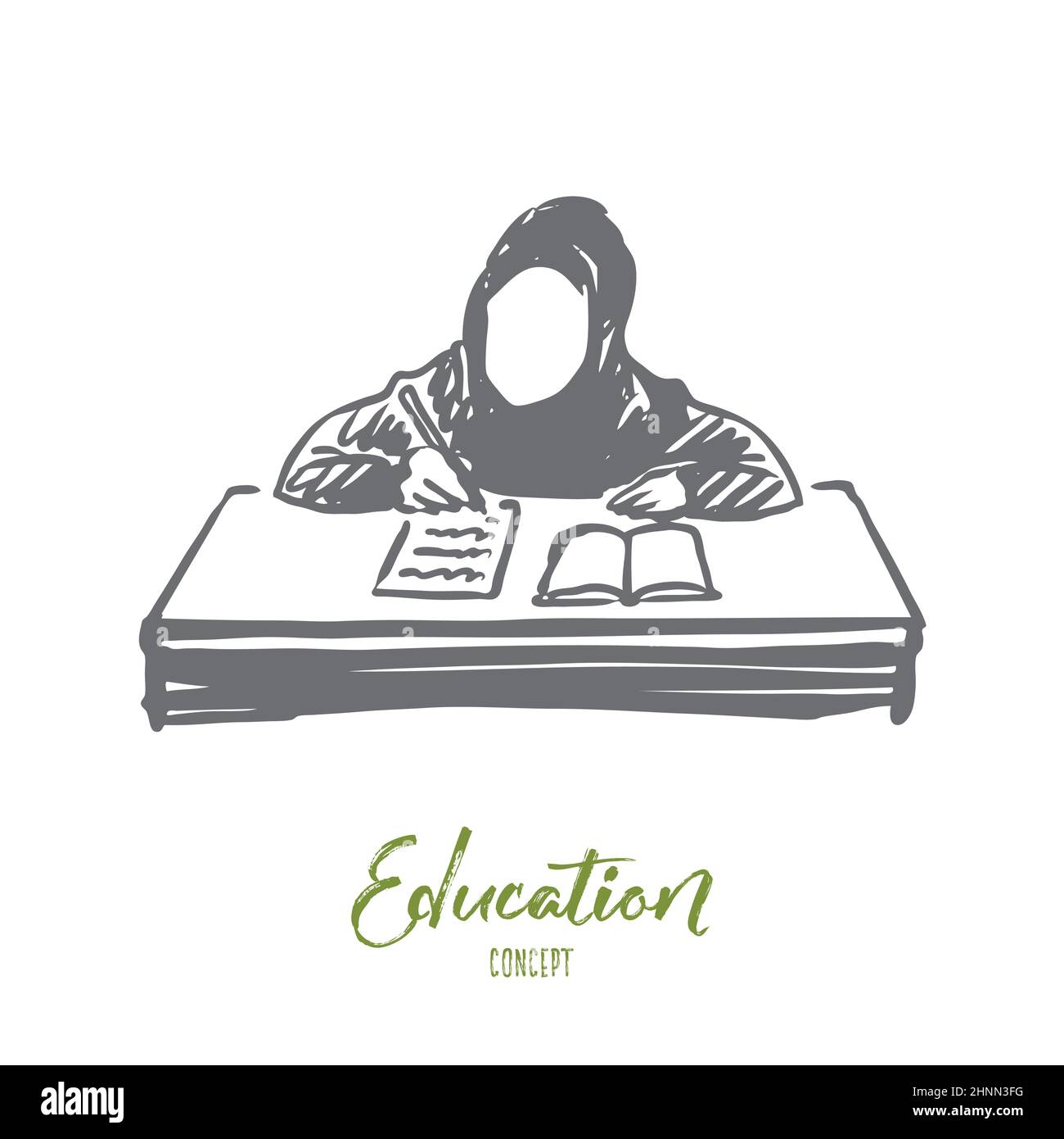 Education, school, learning, muslim, arab, child concept. Hand drawn ...