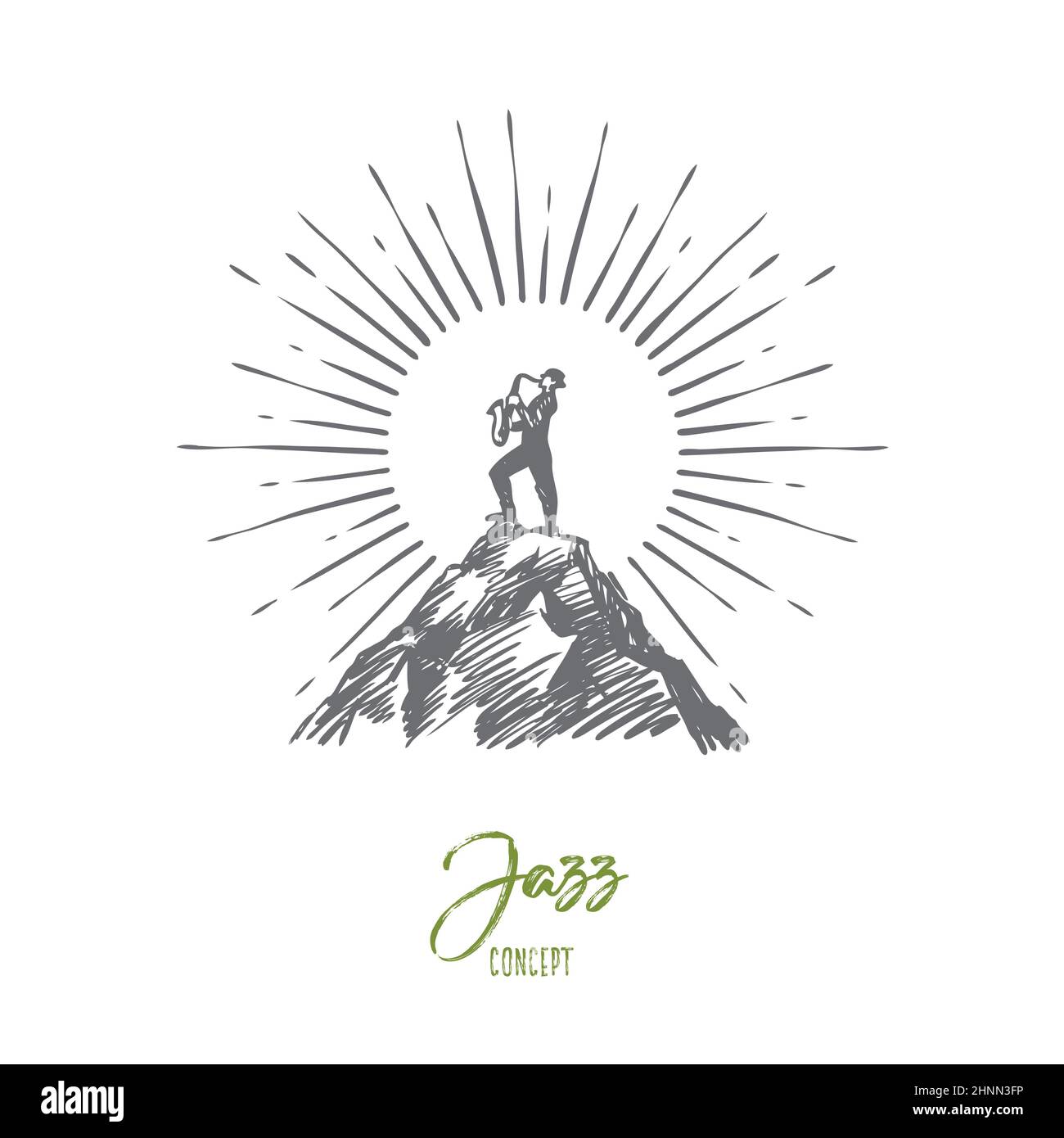 Music, jazz, superstar, talent, saxophone concept. Hand drawn musician ...