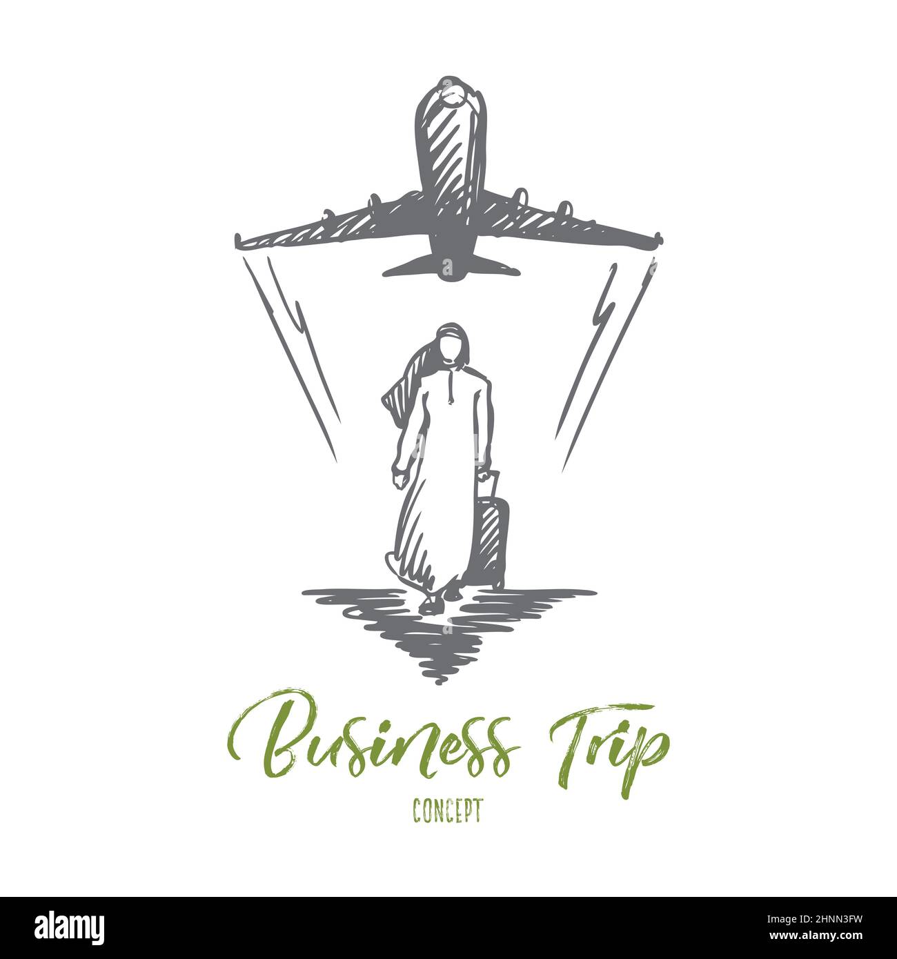 Business trip, businessman, muslim, islamic, arab concept. Hand drawn ...