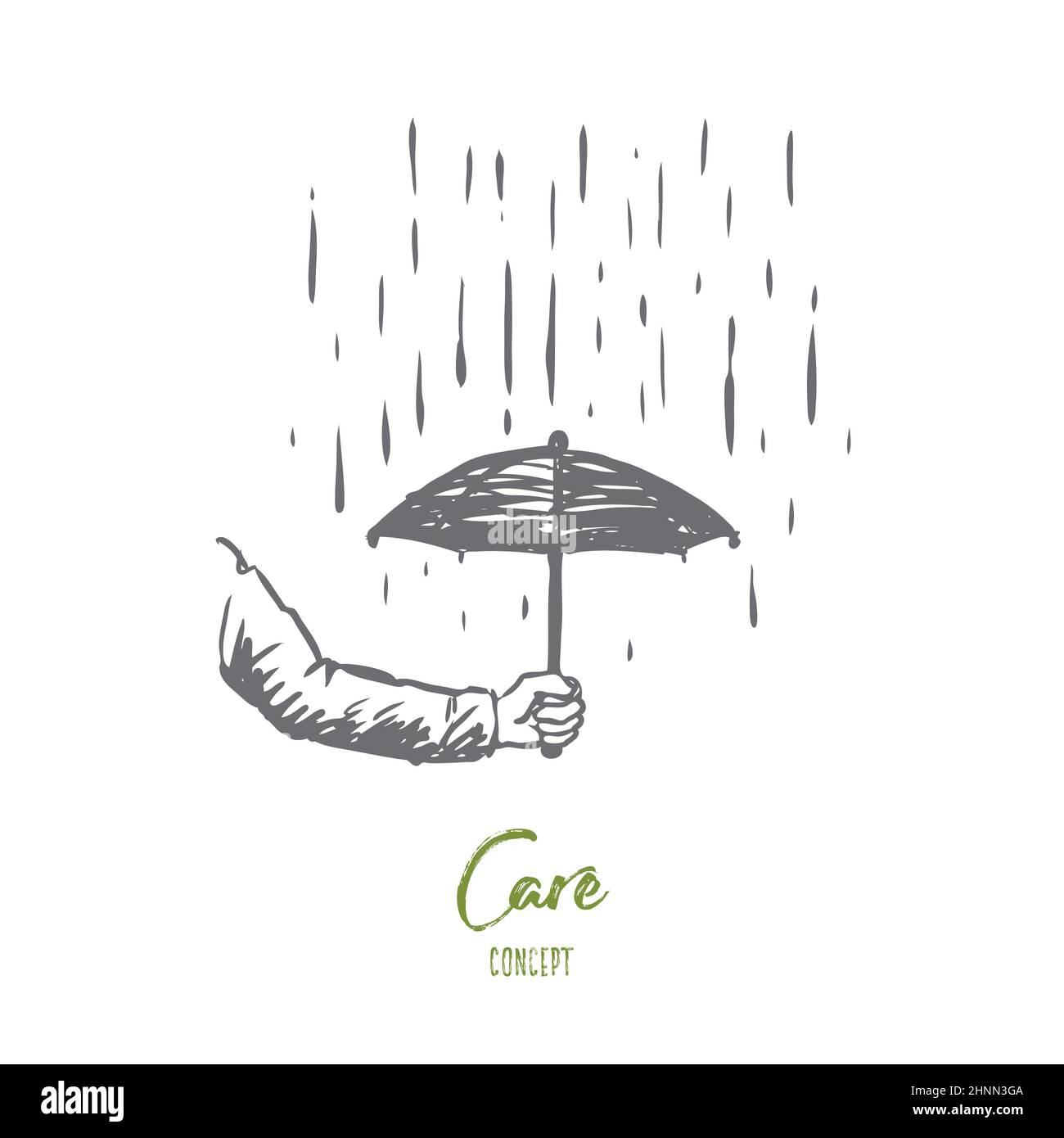 Care, protection, security, business concept. Hand drawn human hand ...