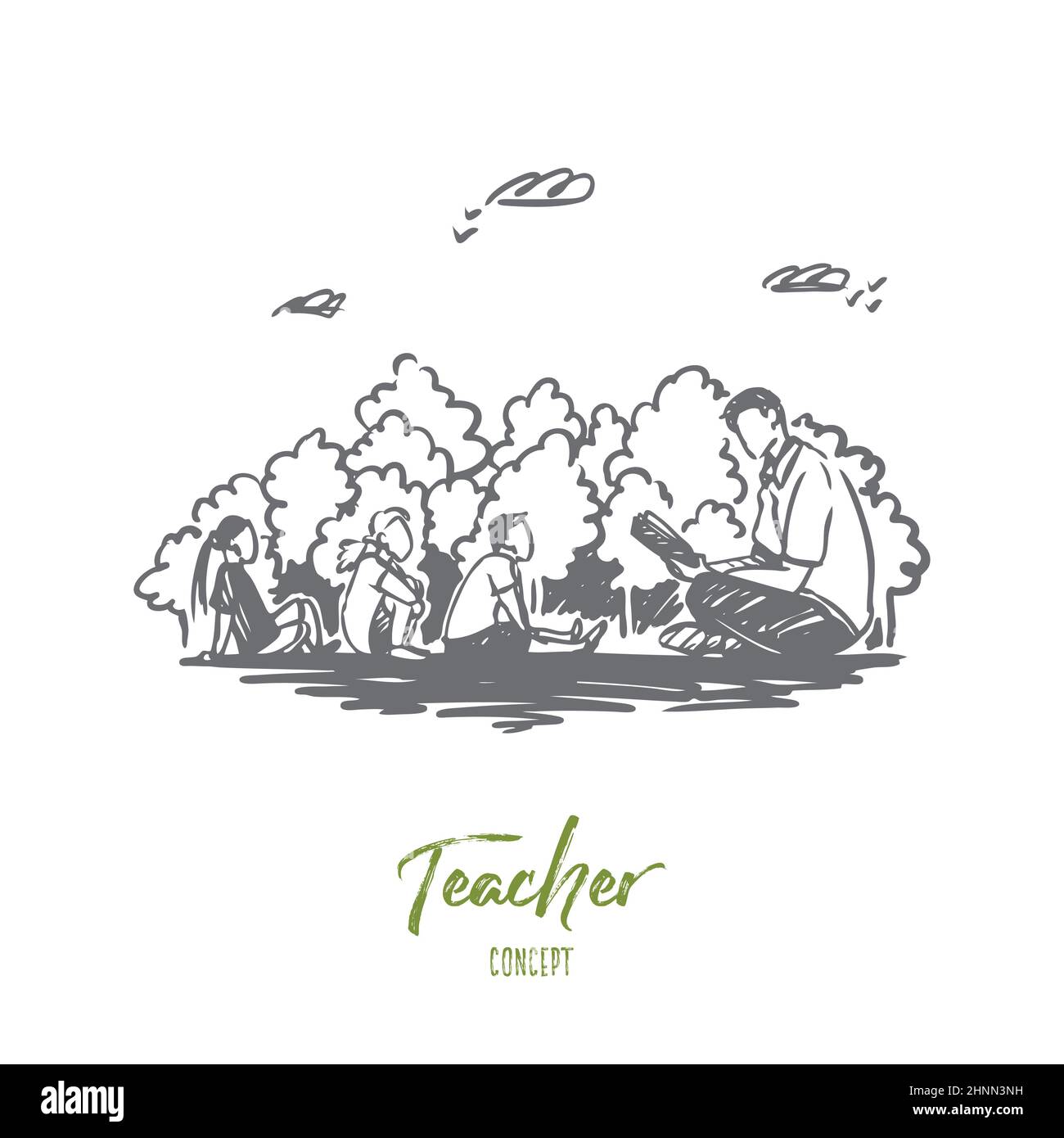 Teacher, education, knowledge, lesson concept. Hand drawn male teacher ...