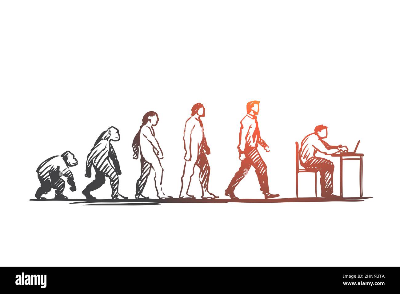 Evolution, businessman, programmer, primitive concept. Hand drawn ...