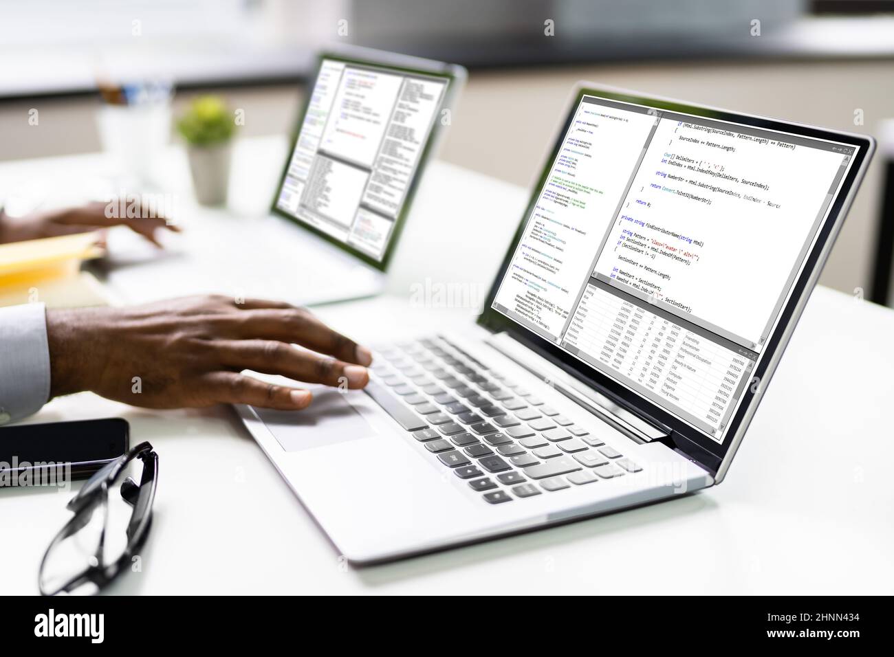 African American Programmer Man Coding On Computer Stock Photo - Alamy