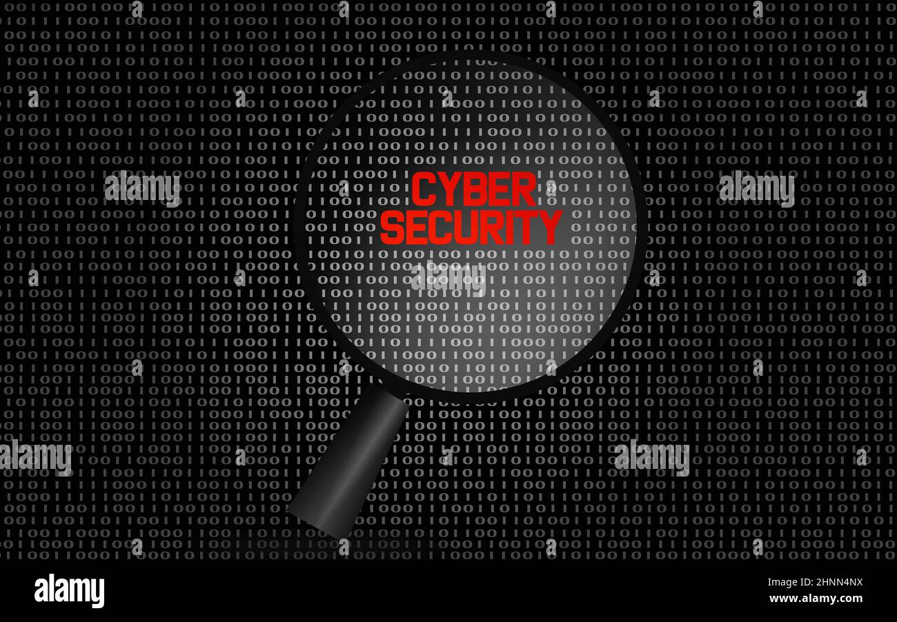 Cyber security on digital screen with magnifying glass, 3D rendering ...