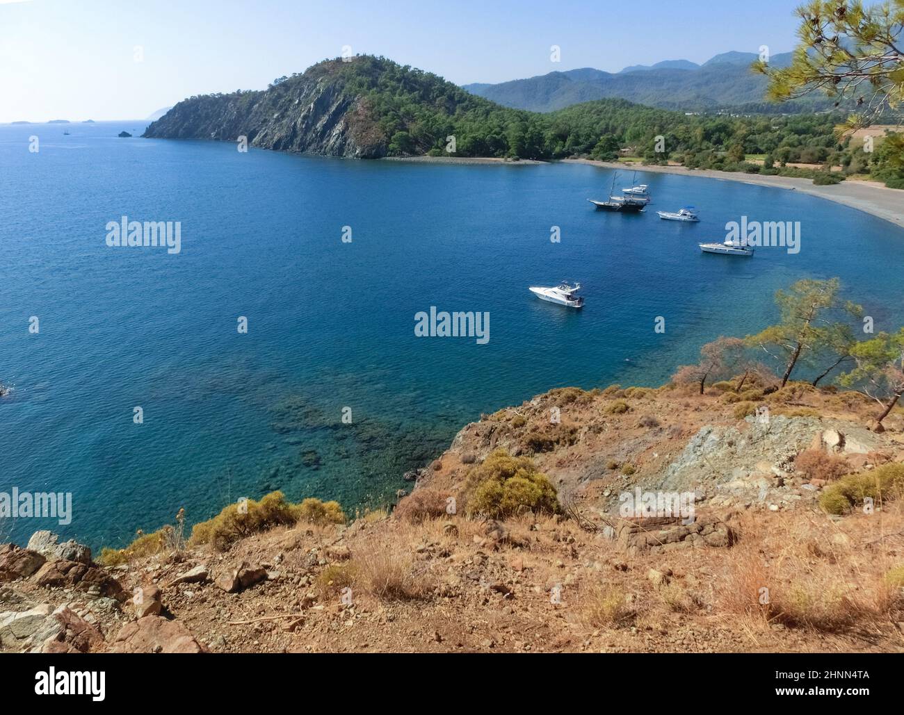 View of the stone beach at the site of the ancient Lycian city of ...