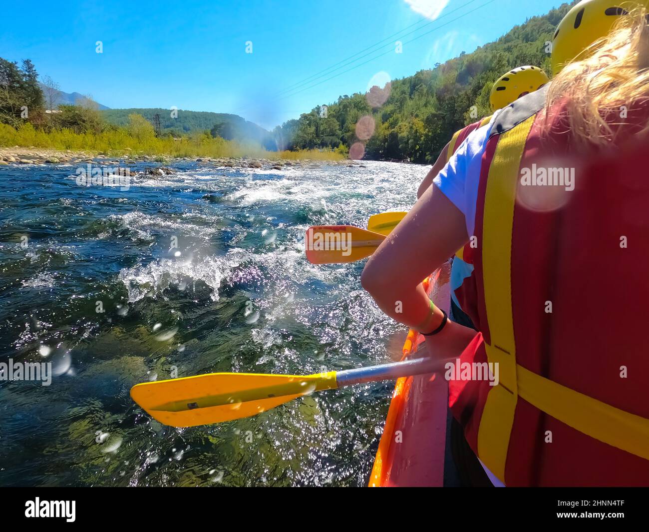 Water rafting on the rapids of river Manavgat in Koprulu Canyon, Turkey ...