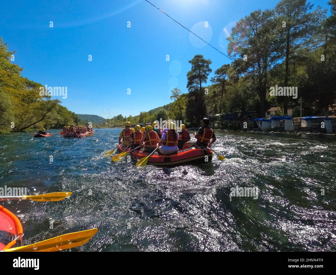 Water rafting on the rapids of river Manavgat in Koprulu Canyon, Turkey ...