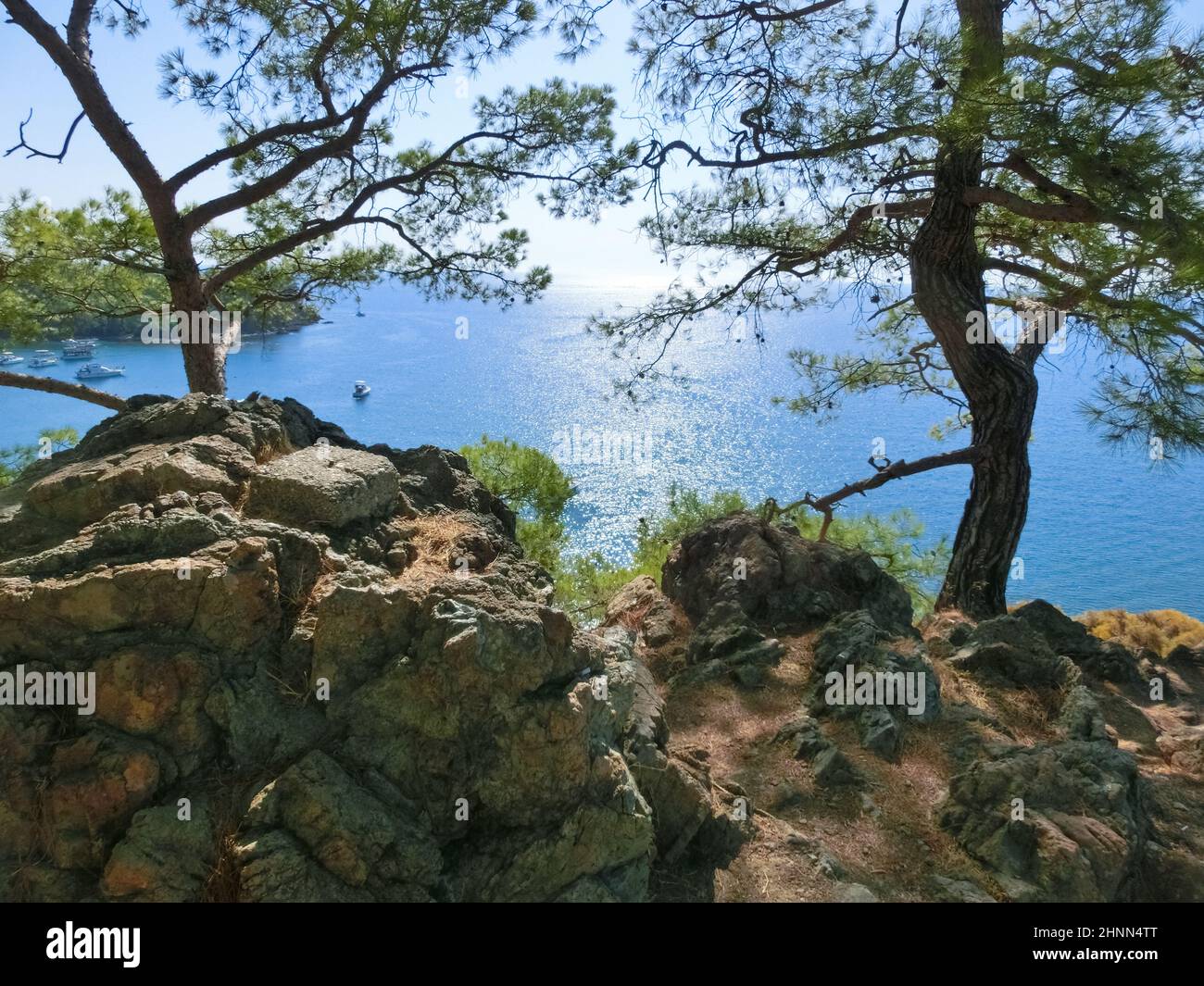 View of the stone beach at the site of the ancient Lycian city of ...