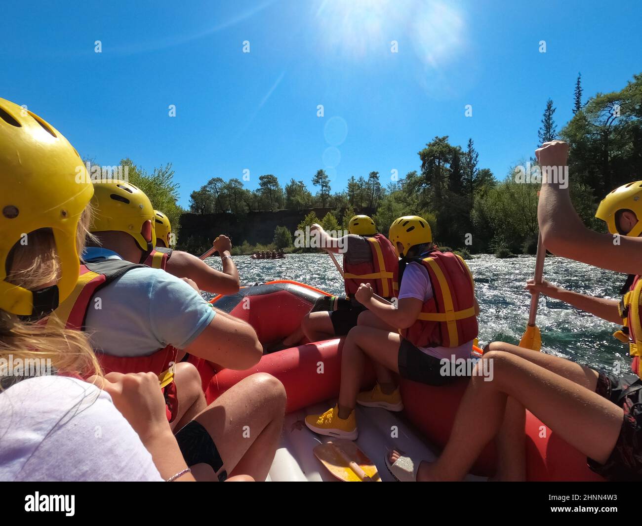 Water rafting on the rapids of river Manavgat in Koprulu Canyon, Turkey ...