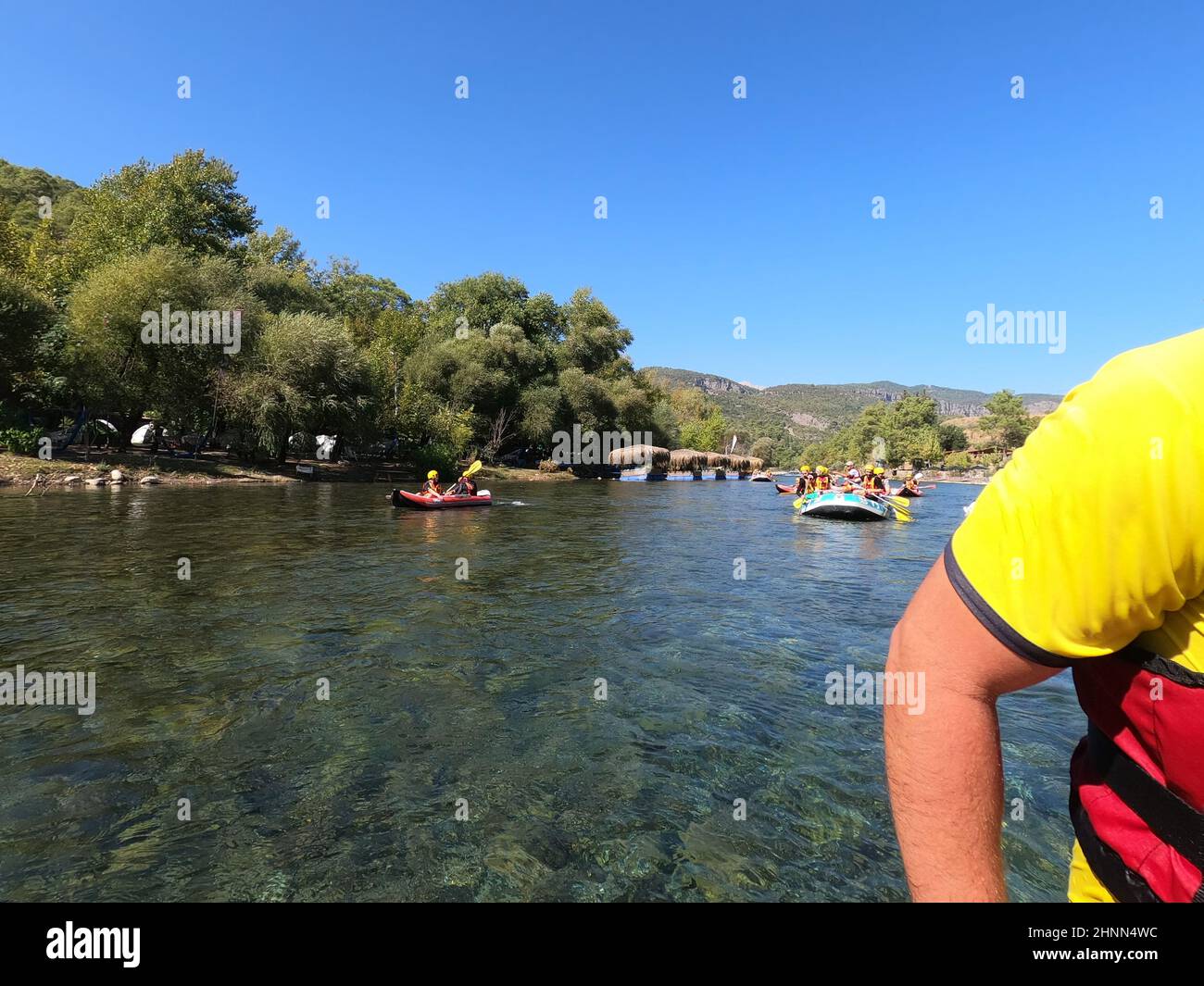 Water rafting on the rapids of river Manavgat in Koprulu Canyon, Turkey ...