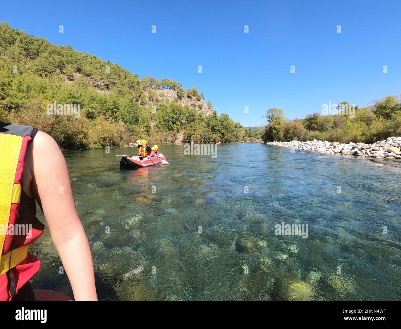 Water rafting on the rapids of river Manavgat in Koprulu Canyon, Turkey ...