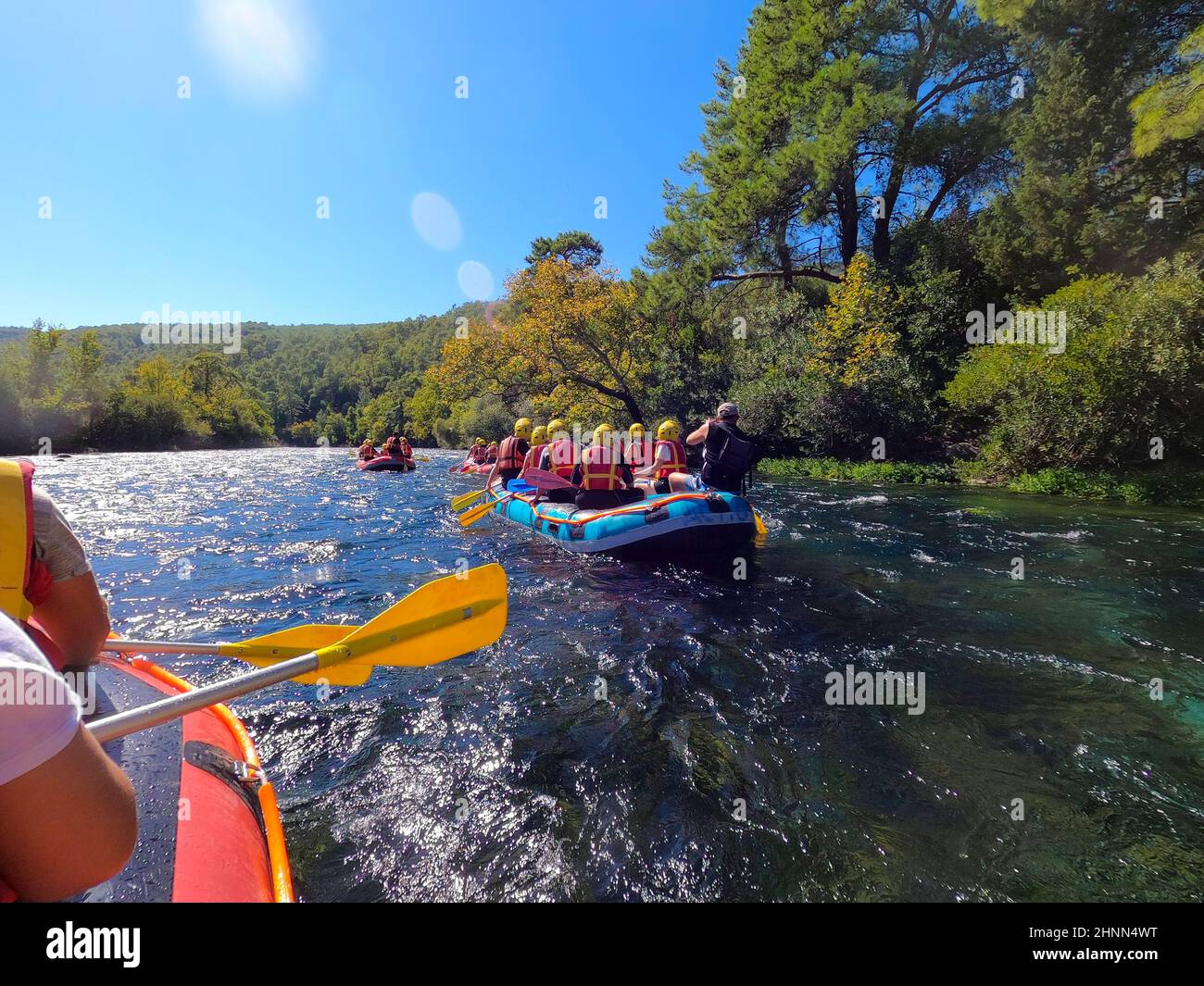 Water rafting on the rapids of river Manavgat in Koprulu Canyon, Turkey ...