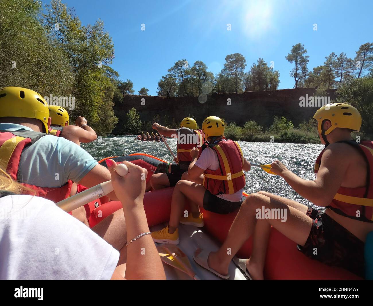 Water rafting on the rapids of river Manavgat in Koprulu Canyon, Turkey ...