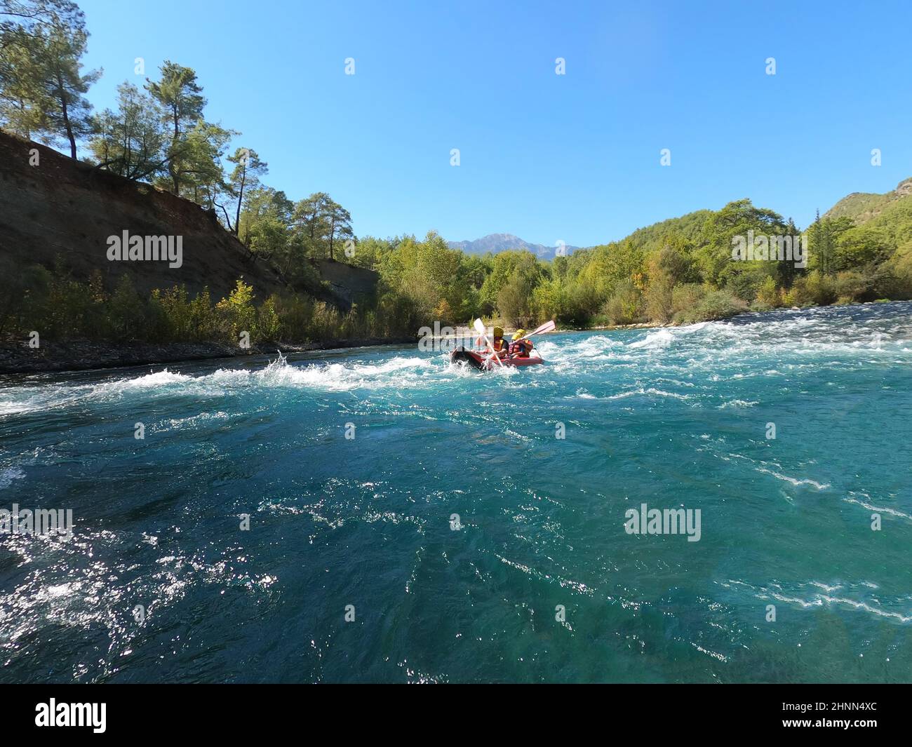 Water rafting on the rapids of river Manavgat in Koprulu Canyon, Turkey ...