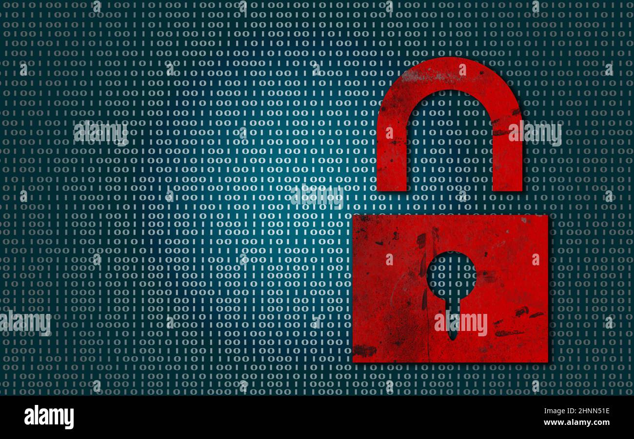Lock on digital binary code background, 3D rendering Stock Photo - Alamy