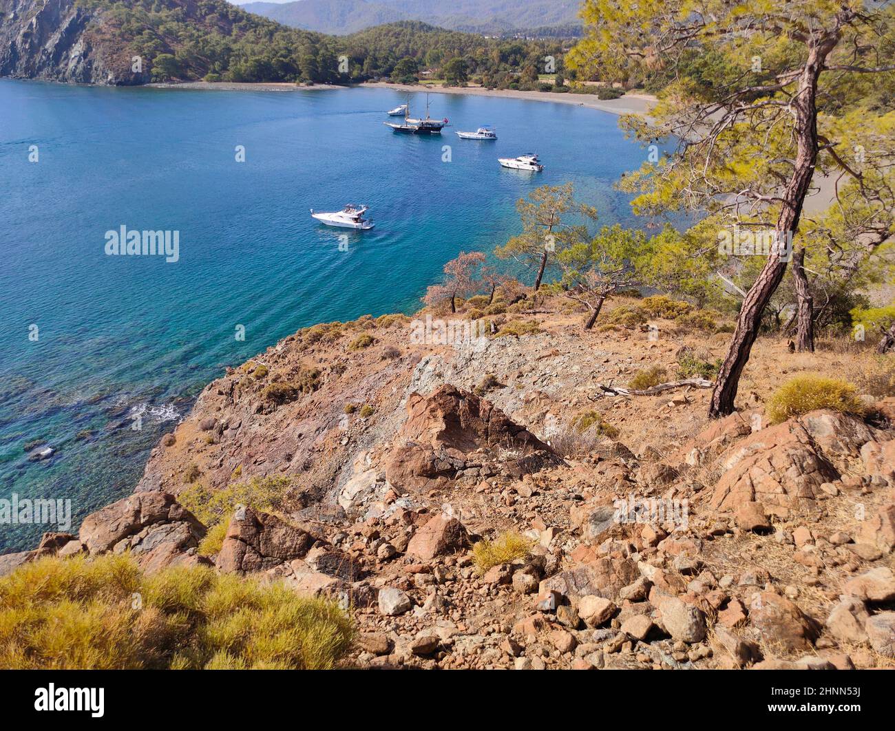 View of the stone beach at the site of the ancient Lycian city of ...