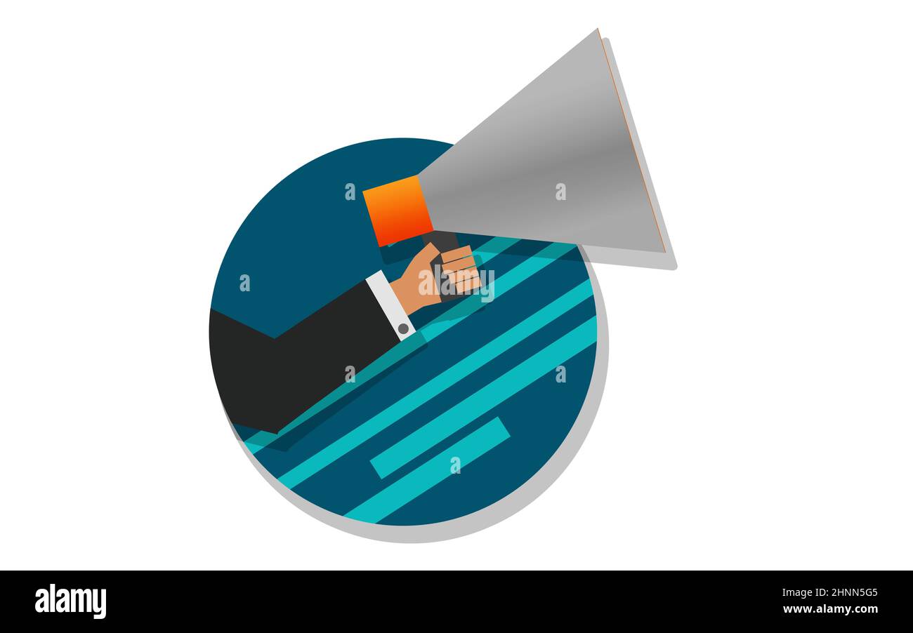 Hand holding megaphone icon on white background, 3D rendering Stock ...