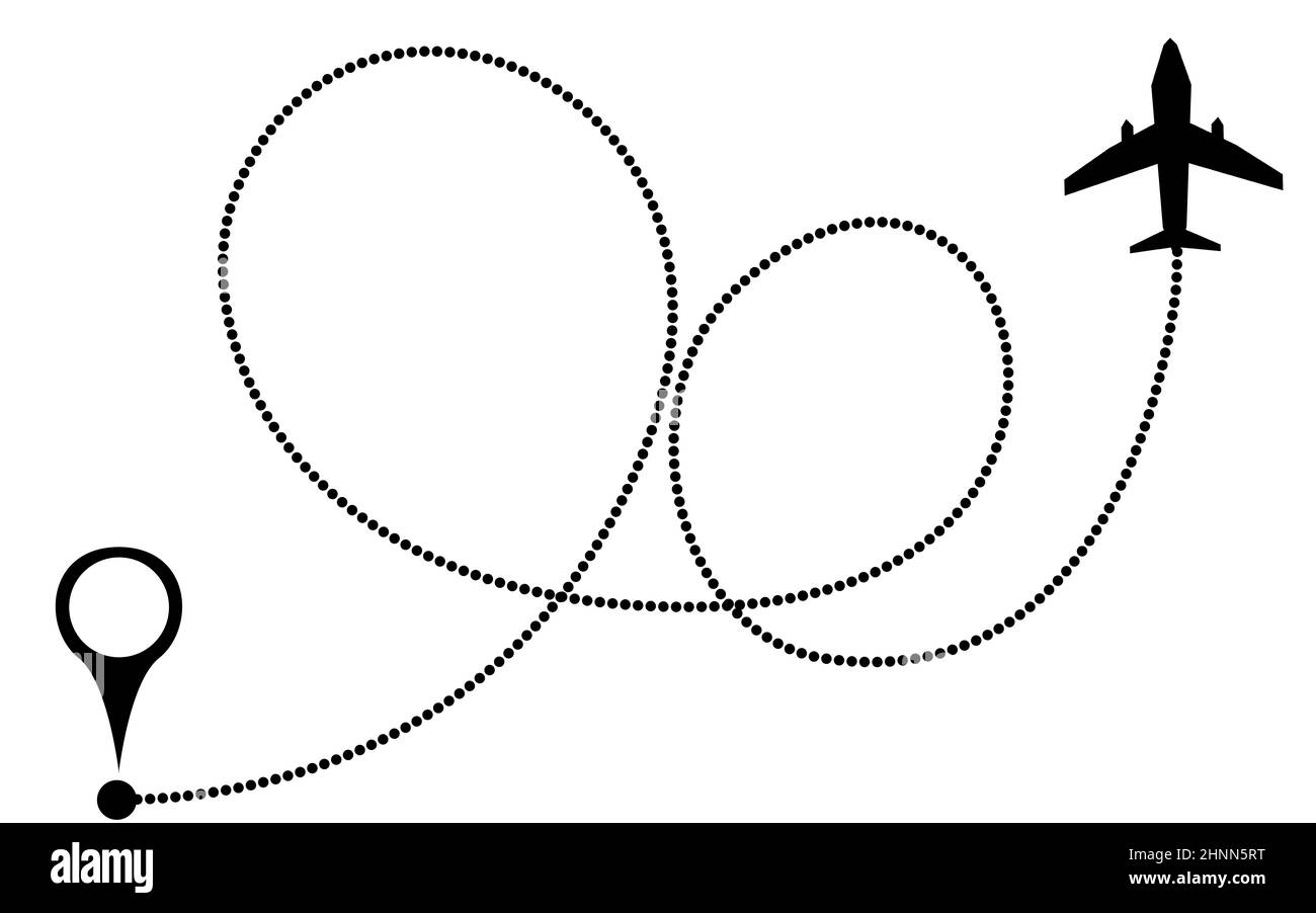 Airplane line path of air plane flight route with start point, 3D ...