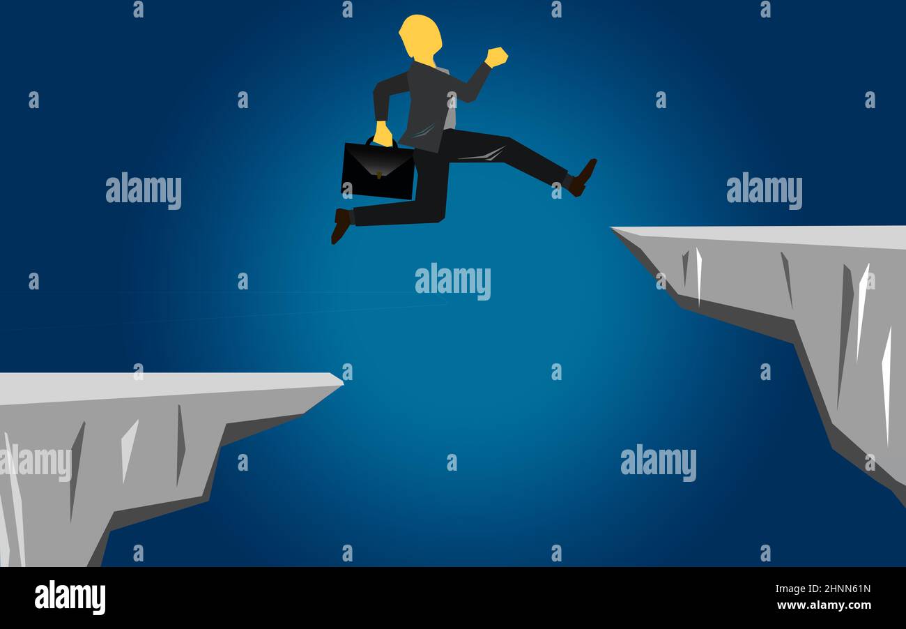 Business man jump to higher ground, 3D rendering Stock Photo - Alamy