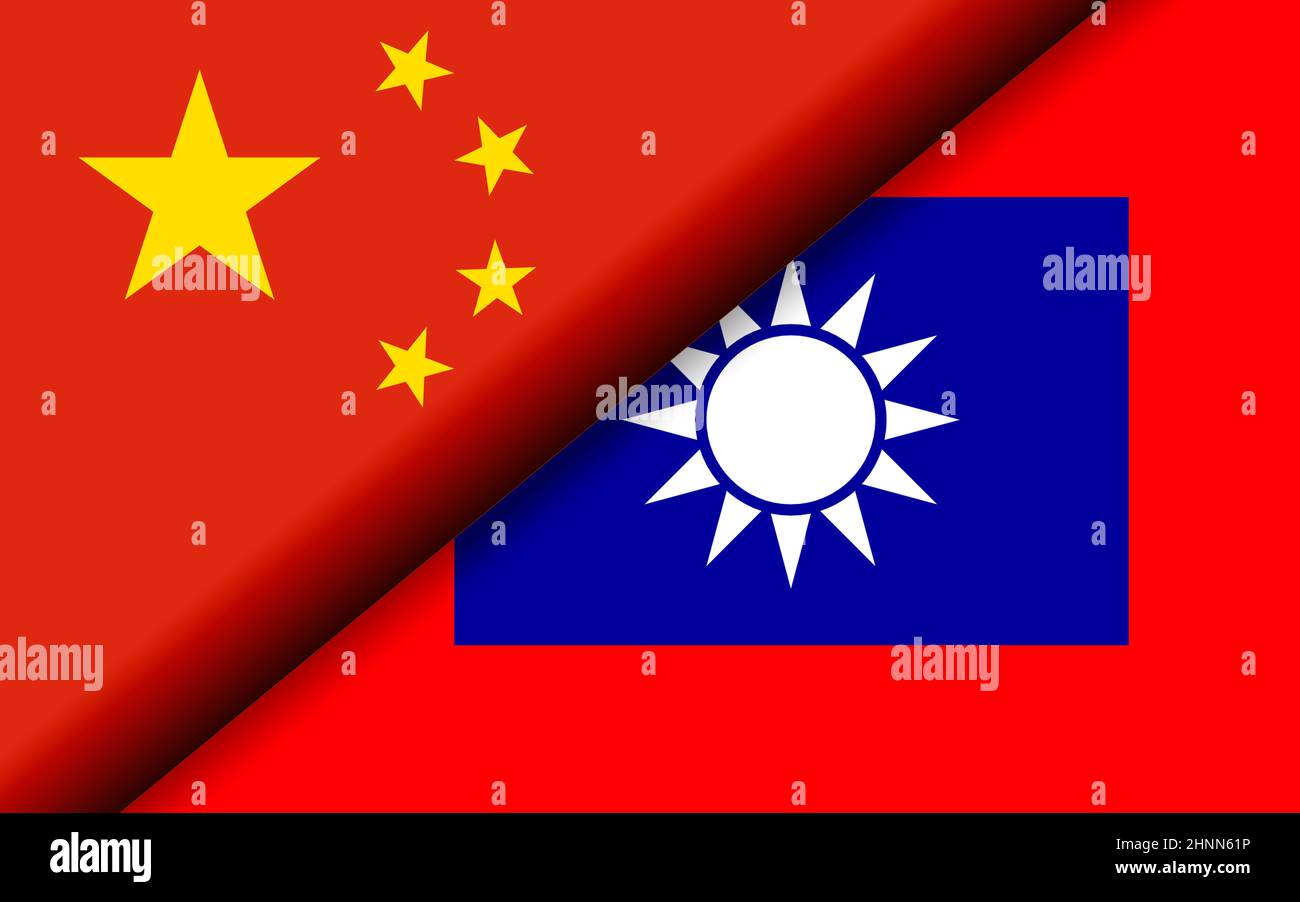 Flags of the China and Taiwan divided diagonally. 3D rendering Stock ...