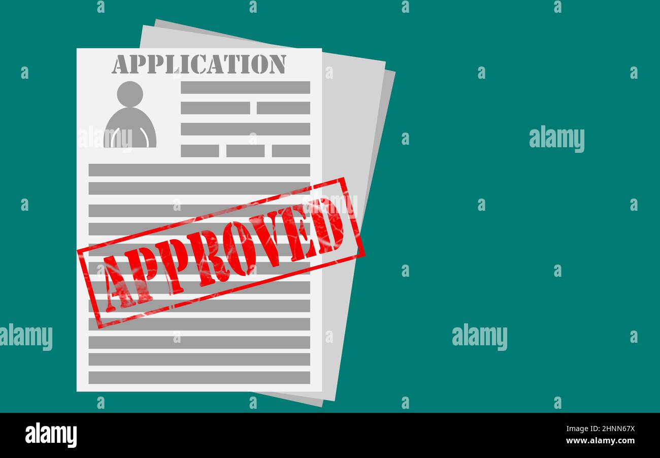 Approved stamp with application document, 3D rendering Stock Photo - Alamy