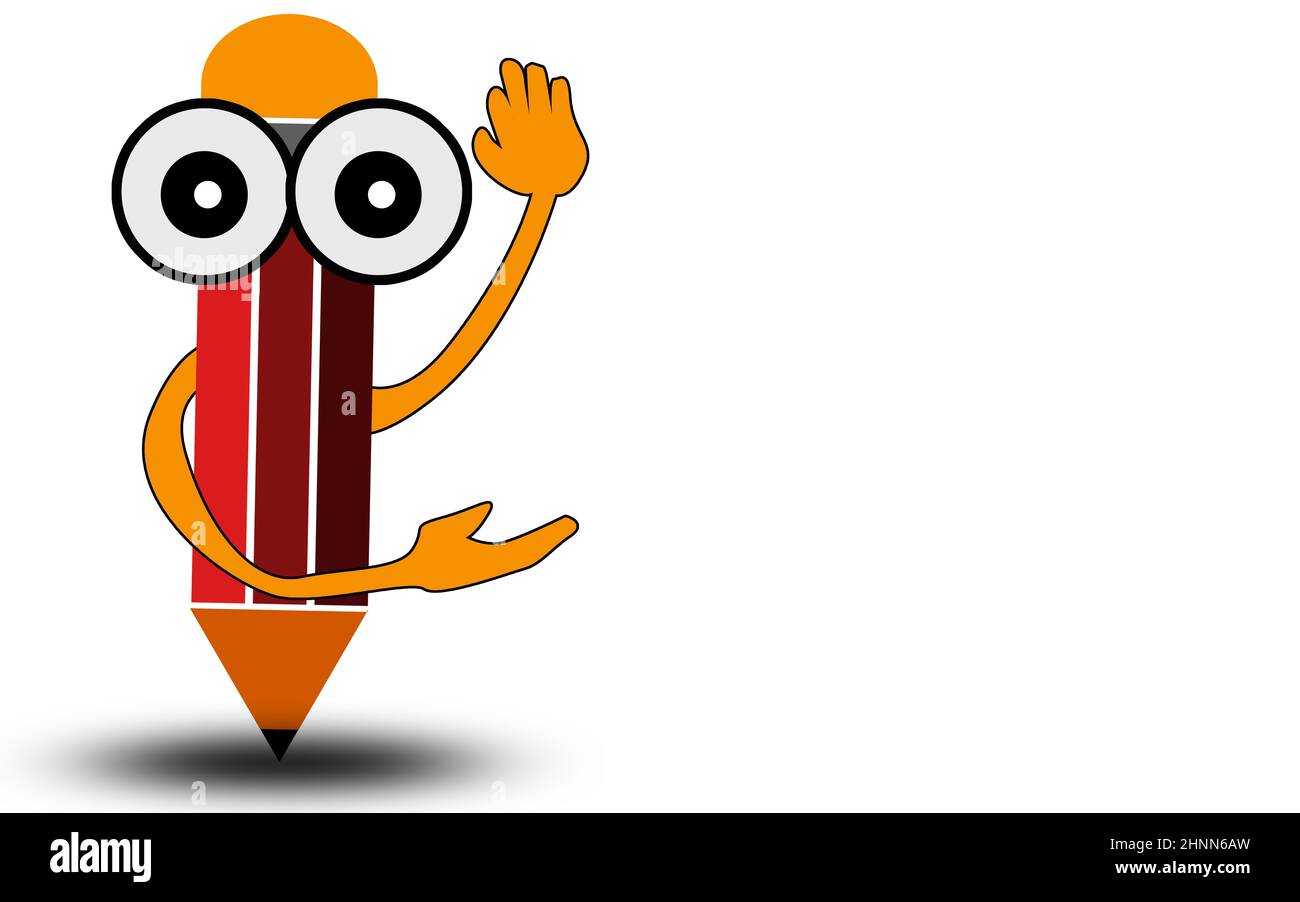 Cartoon illustration of pencil waving, 3D rendering Stock Photo - Alamy