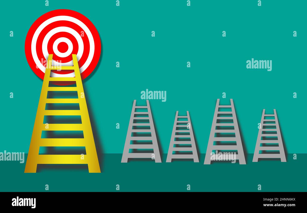 Golden ladder and aiming high to goal target, 3D rendering Stock Photo ...